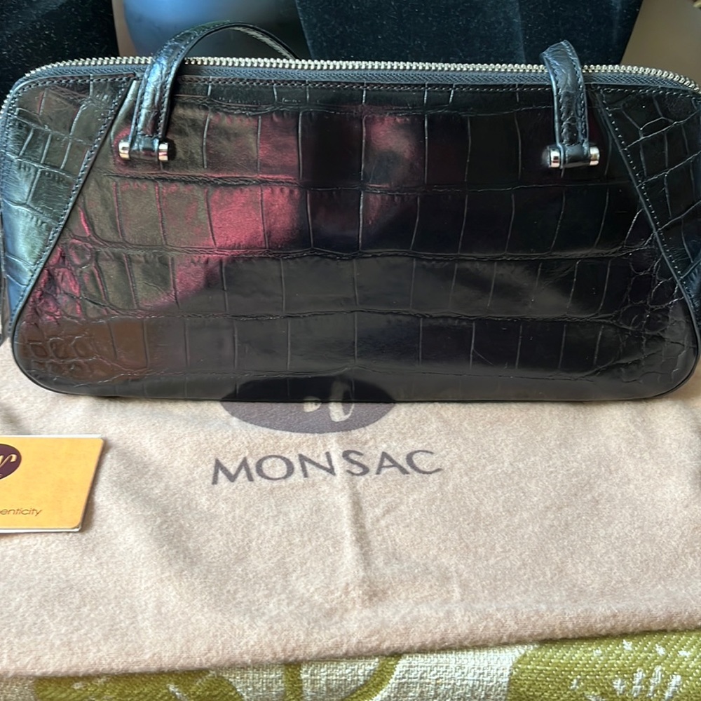 Monsac Original Croc Embossed Leather Shoulder Bag - Gem